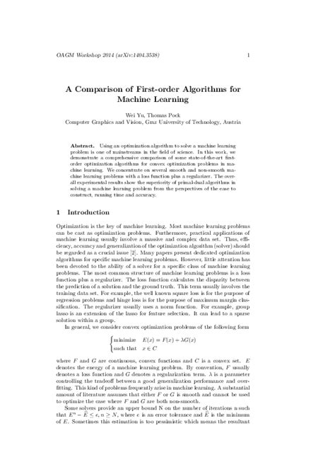 Pdf A Comparison Of First Order Algorithms For Machine Learning