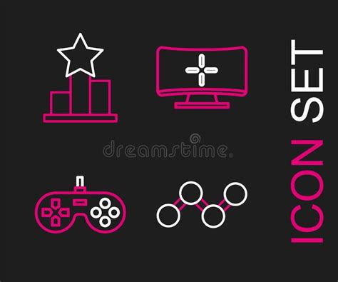 Set Line Share Gamepad Computer Monitor And Star Icon Vector Stock