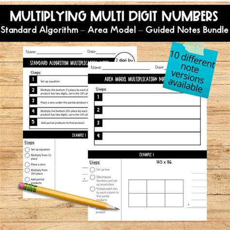 Guided Math Notes Multidigit Multiplication Multiple Strategy Bundle