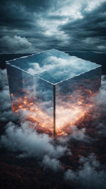 Premium Photo A Translucent Cube Traps By Clouds