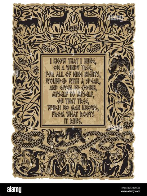 Vintage Engraving The Tree Of Life In Norse Mythology Animals And