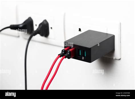 Closeup Black Charger With Usb Port Output Charging Electronic Device Concept Stock Photo Alamy