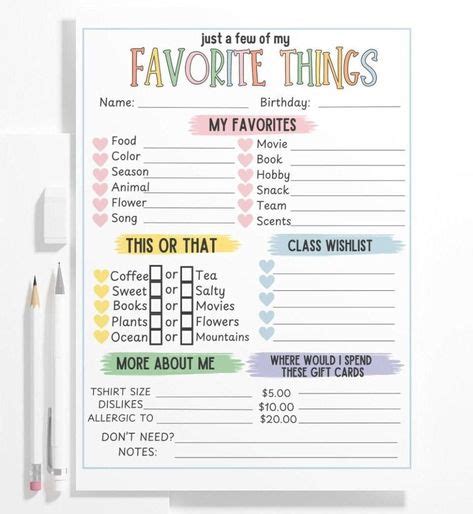 My Favorite Things List Free Printable Shop On Pinterest