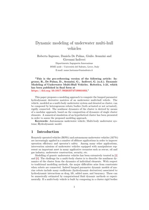 Pdf Dynamic Modeling Of Underwater Multi Hull Vehicles