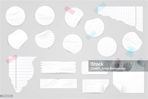 벡터 사실적인 일러스트 레이 션 세트 흰색 원형과 직사각형 스티커 클립 아트 종이 조각 0명에 대한 스톡 벡터 아트 및 기타 이미지 Istock