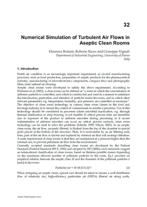 PDF Numerical Simulation Of Turbulent Air Flows In Aseptic Clean Numerical Simulation Of