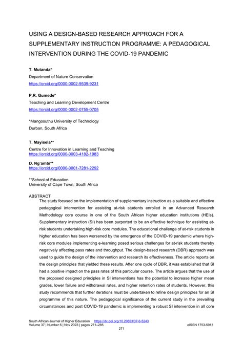 Pdf Using A Design Based Research Approach For A Supplementary