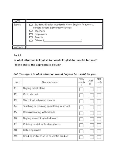 Needs Analysis Questionnaire For English Pdf English Language Chess