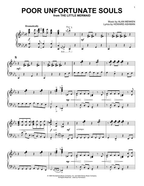 Poor Unfortunate Souls From The Little Mermaid By Alan Menken Sheet