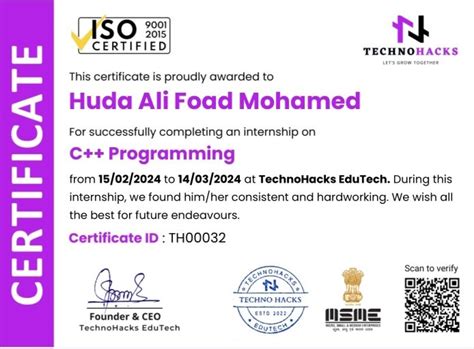 Huda Ali Foad On Linkedin Internship Cppprogramming Cppdeveloper