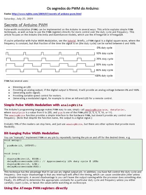 Os Segredos Do Pwm Do Arduino Pdf Computer Hardware