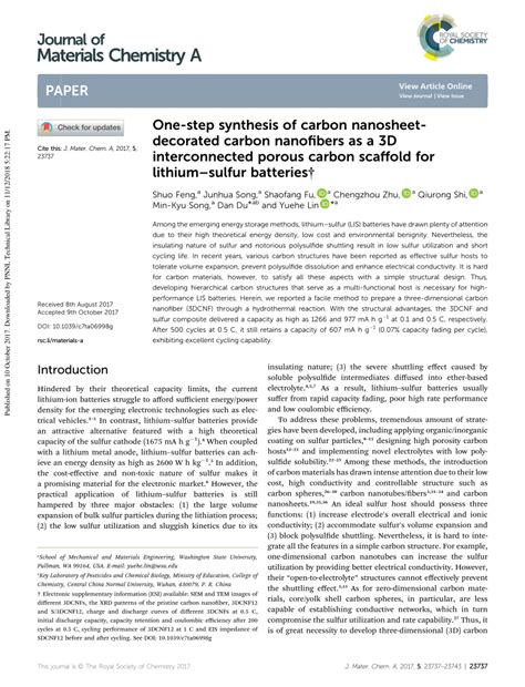 PDF One Step Synthesis Of Carbon Nanosheets Decorated Carbon Nanofiber As A D Interconnected