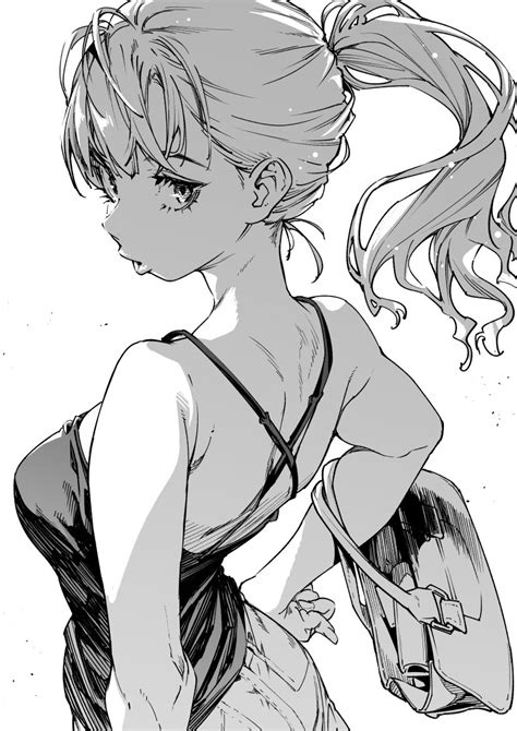 Saeki Shun Original 1girl Bag Bare Shoulders Breasts Floating Hair From Above Hair