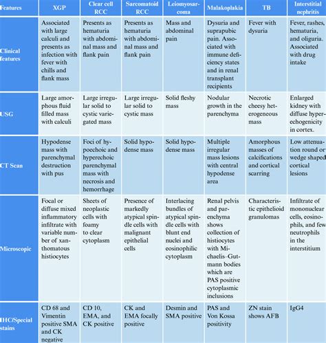 Characteristic Features Of Xanthogranulomatous Pyelonephritis With Its Download Table