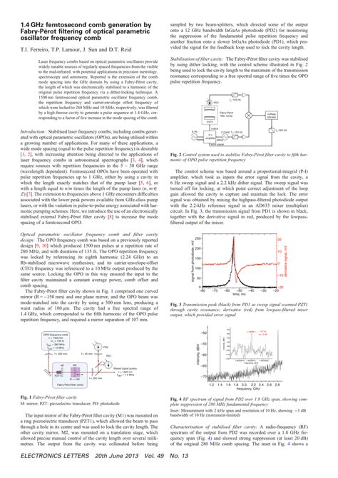 Pdf 14 Ghz Femtosecond Comb Generation By Fabry Perot Filtering Of