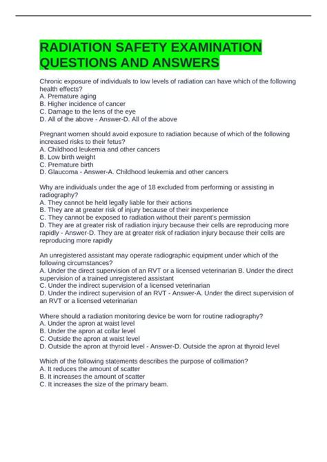 Radiation Safety Examination Questions And Answers Radiation Safety