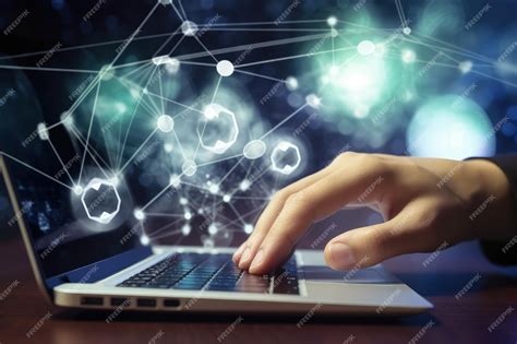 Premium Photo | Hand typing on laptop keyboard with network hologram ...