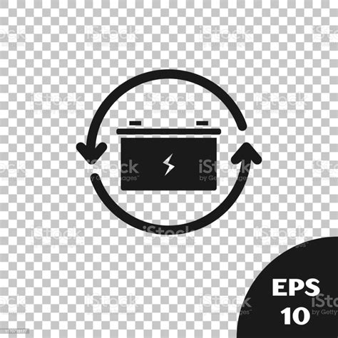 투명 한 배경에 격리 된 재활용 기호 라인 아이콘 블랙 배터리입니다 재활용 기호 배터리 재생 에너지 개념 벡터 일러스트레이션 0