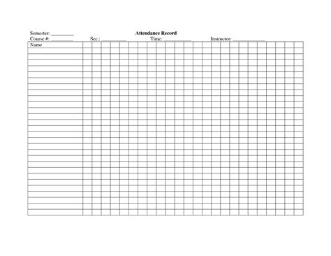 Attendance Register Template Printable Word Searches