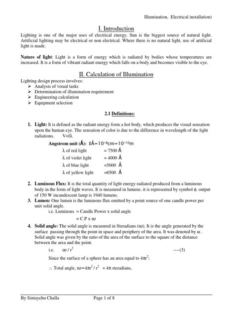 Calculation Of Illumination Pdf Lighting Light