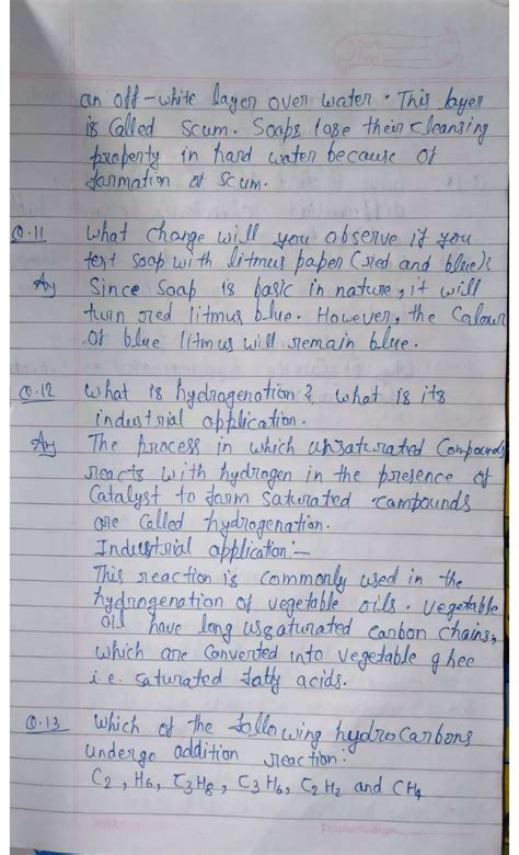 Class 10 Science Chapter 4 Carbon And Its Compounds Handwritten Notes