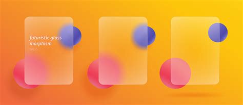 유리 형태 벡터 투명 효과 3d 요소 그래픽 일러스트 레이 션 노란색 오렌지 그라데이션 매트 플라스틱 플렉시 글라스 현대 미래 텍스트 프레임 와 구체 원 기하학적 모양