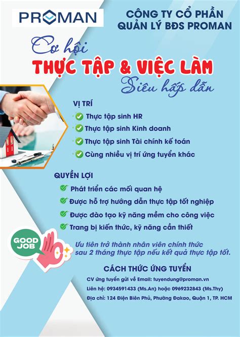 Thông báo Tuyển dụng tháng Công ty Cổ phần Quản lý BĐS PROMAN KHOA QUẢN TRỊ KINH DOANH