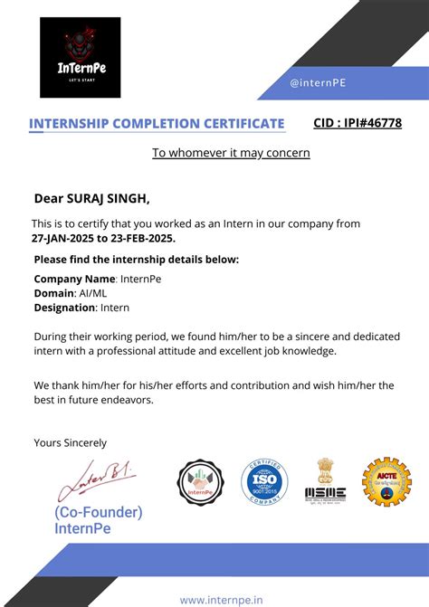 Internship Ai Machinelearning Datascience Learning Growth