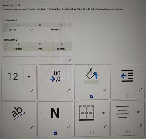 Quais Ferramentas Usaria Para Fazer O Cabeçalho 1 Ficar Igual Ao Cabeçalho 2 Selecione Todos