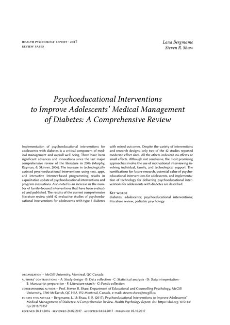 Pdf Psychoeducational Interventions To Improve Adolescents Medical