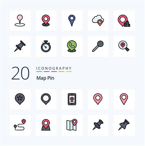 20 Map Pin Line Filled Color Icon Pack Like Location Navigation Internet Map Pin 17239889 Vector