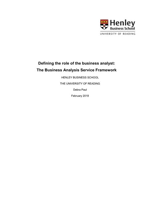 Defining The Role Of The Business Analyst The Business Analysis Service Framework Docslib