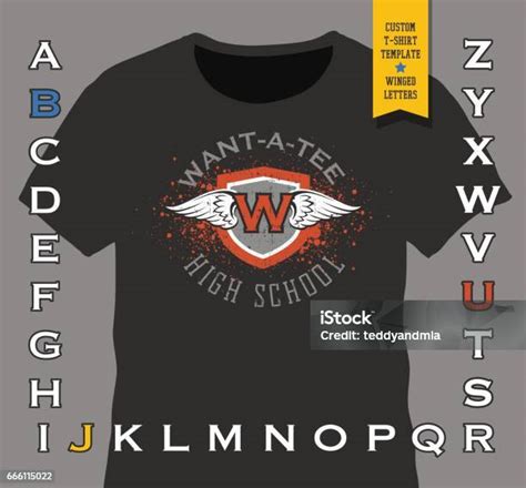 사용자 정의 T셔츠 디자인 서식 파일입니다 편집 가능한 문자 세트와 날개 달린된 방패 엠 블 럼 디자인입니다 낡은 사진 효과