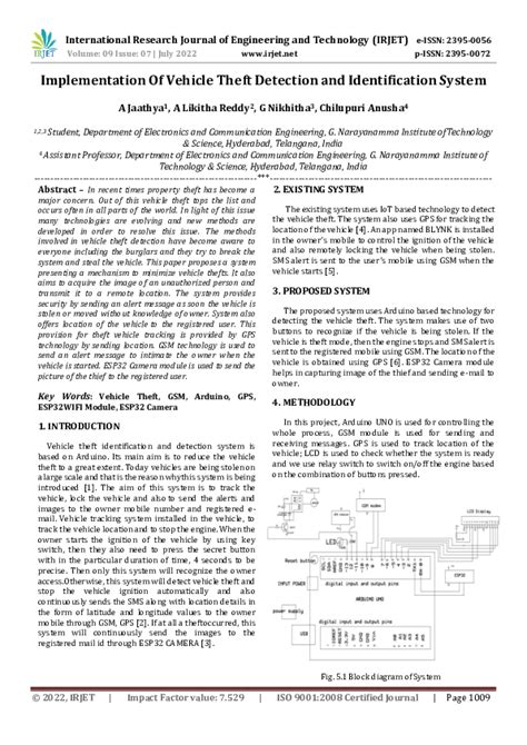 Pdf Implementation Of Vehicle Theft Detection And Identification System