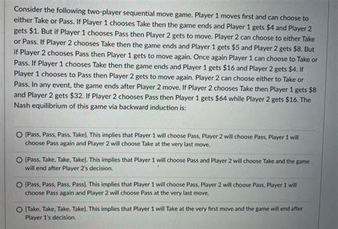Solved Consider The Following Two Player Sequential Move