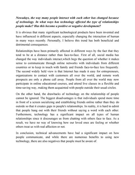 Technology Nowadays The Way Many People Interact With Each Other Has