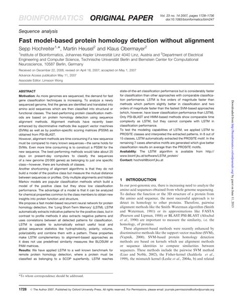 Pdf Fast Model Based Protein Homology Detection Without Alignment