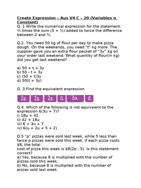 Algebra Create Expression Pdf