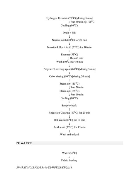 Flow Chart For Dyeing Of Different Types Of Fabric And Shade Including