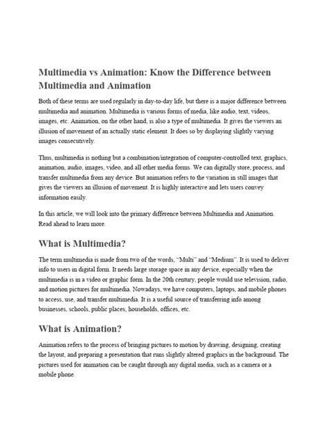 Difference Between Multimedia And Animation Pdf