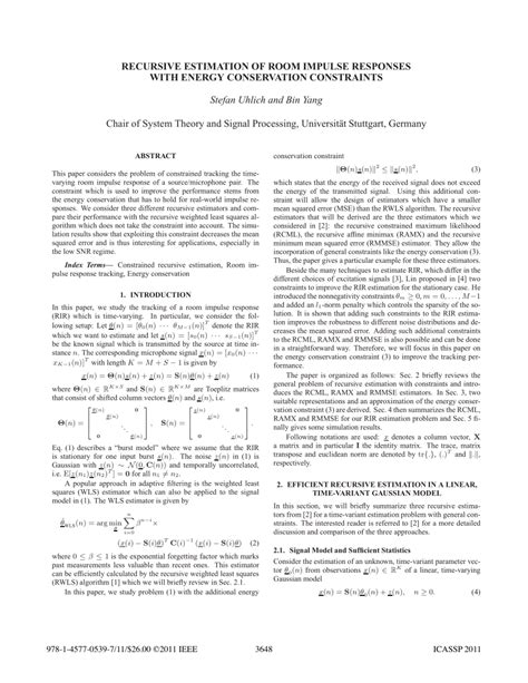 Pdf Recursive Estimation Of Room Impulse Responses With Energy