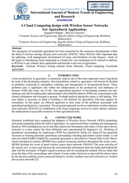 A Cloud Computing Design With Wireless Sensor Networks For Agricultural Applications Pdf