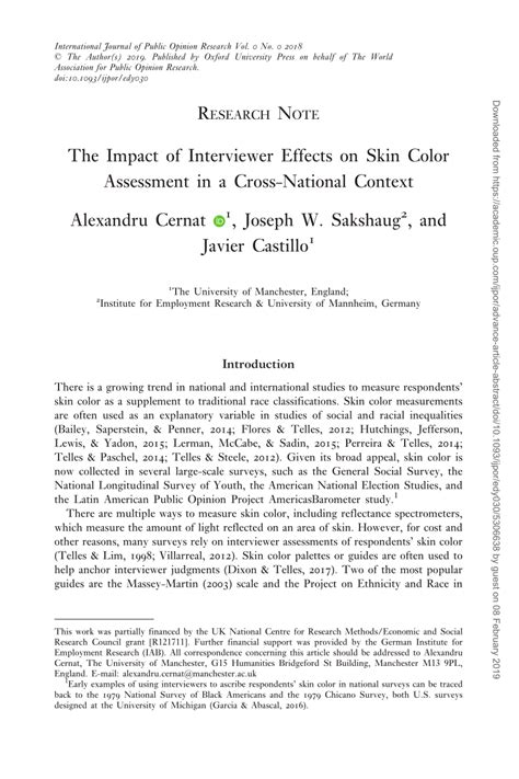 Pdf The Impact Of Interviewer Effects On Skin Colorassessment In A Cross National Context