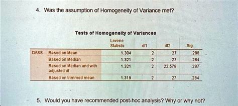 4 Was The Assumption Of Homogeneity Of Variance Met Tests Of