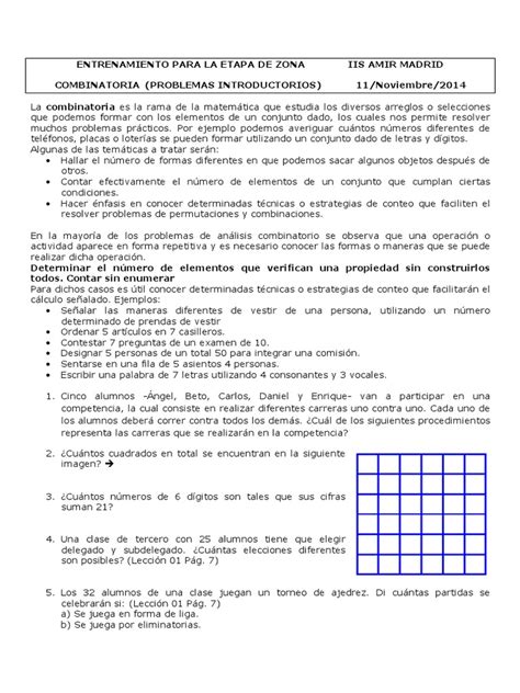 entrenamiento para la etapa de zona combinatoria problemas