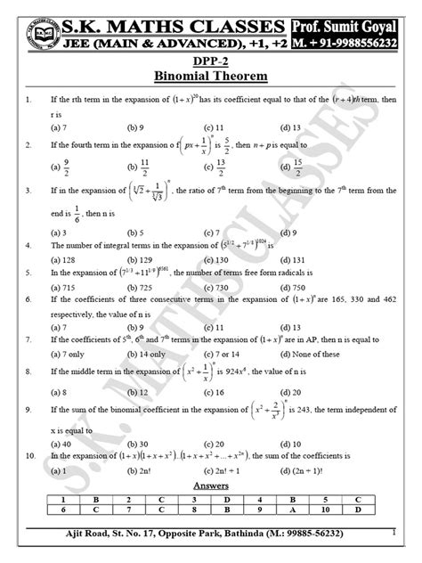 binomial theorem 2 pdf