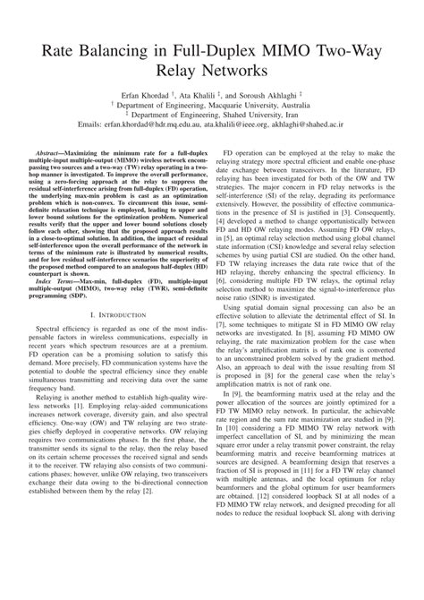 pdf rate balancing in full duplex mimo two way relay networks
