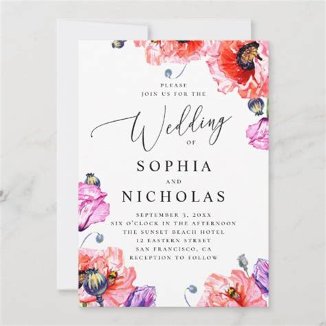 Poppies Watercolor Red Floral Wedding QR Code Invitation Zazzle