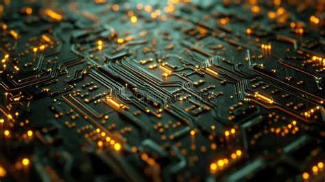 Close Up Of A Glowing Circuit Board With Intricate Details Stock Illustration Illustration Of