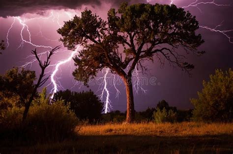 Tree Struck By Lightning In Violent Thunder Storm Stock Illustration Illustration Of Violent